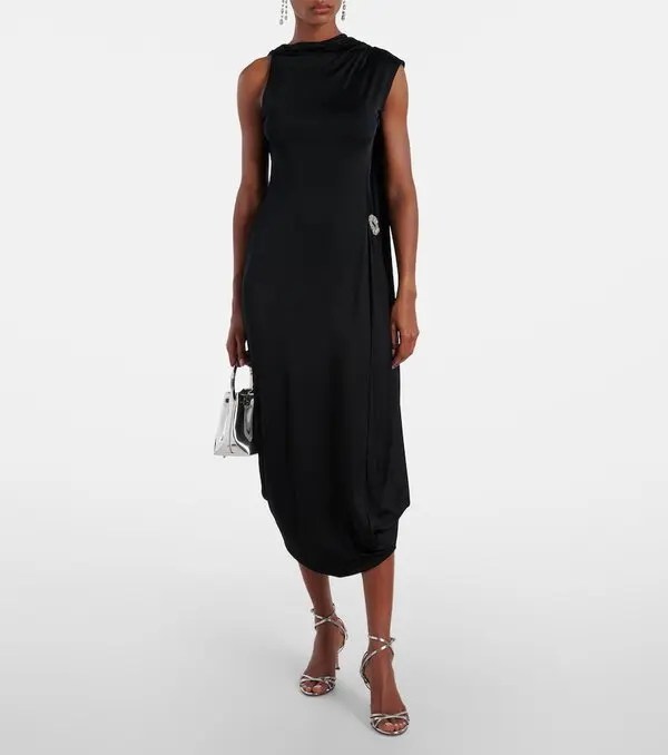 Victoria Beckham Draped Embellished Satin Midi Dress - Black