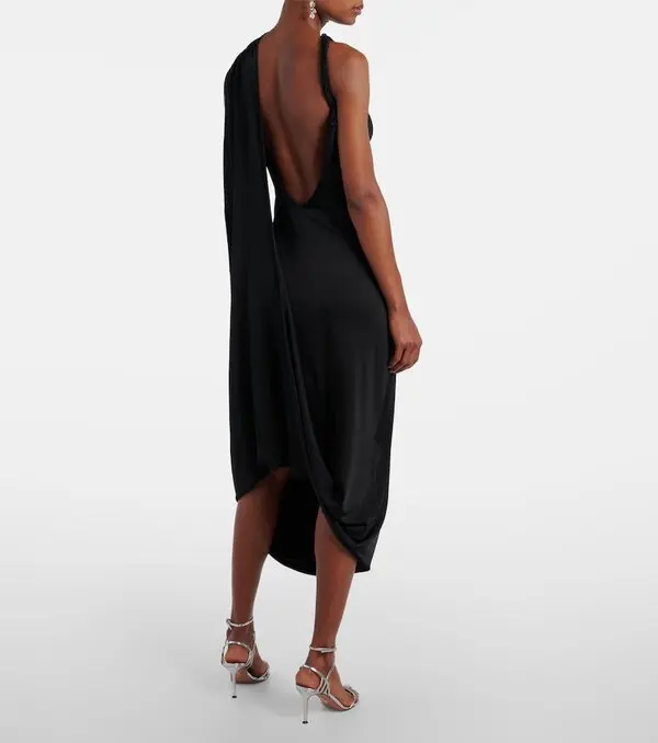 Victoria Beckham Draped Embellished Satin Midi Dress - Black