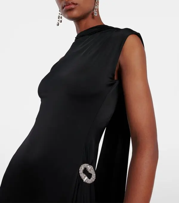 Victoria Beckham Draped Embellished Satin Midi Dress - Black