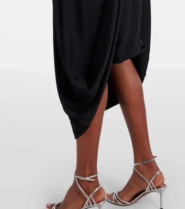 Victoria Beckham Draped Embellished Satin Midi Dress - Black