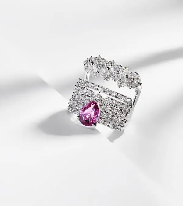 Yeprem 18kt White Ring With Diamonds And Sapphire