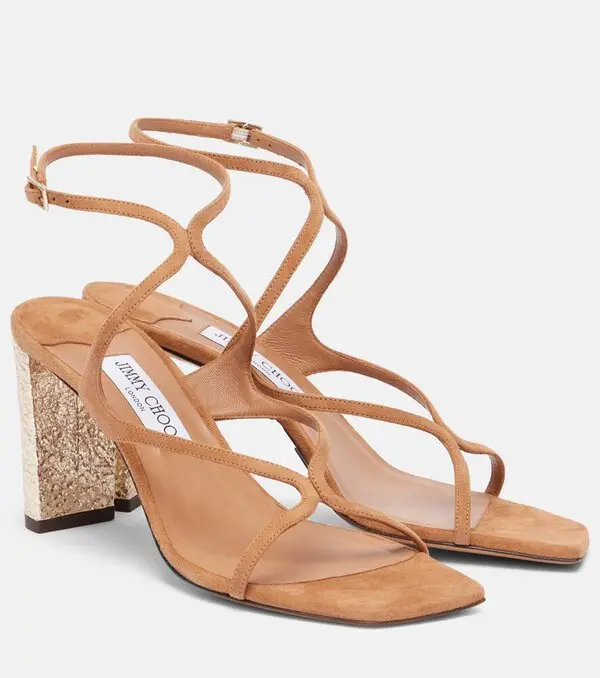 JIMMY CHOO Azie 85 Embellished Suede Sandals - Brown