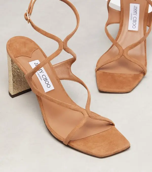 JIMMY CHOO Azie 85 Embellished Suede Sandals - Brown