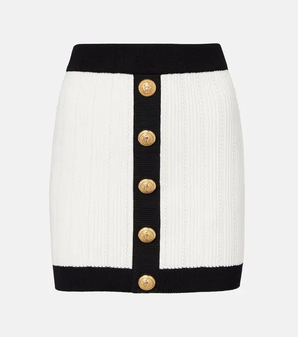 Balmain Ribbed-knit Miniskirt - White
