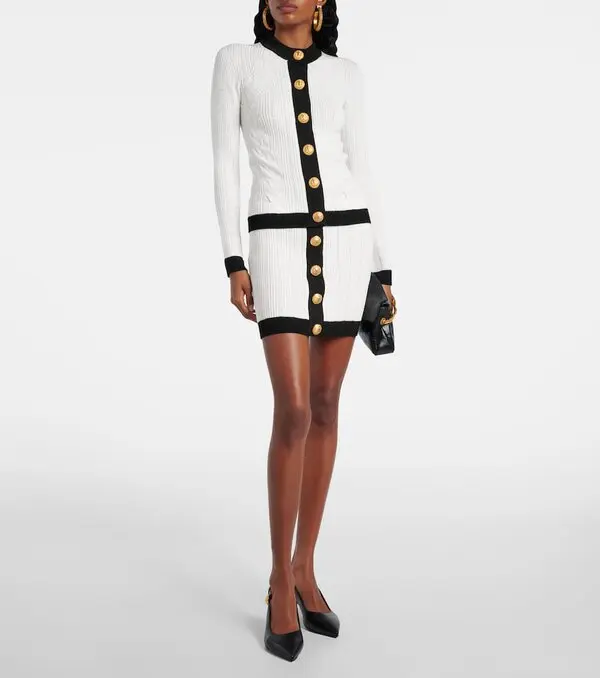 Balmain Ribbed-knit Miniskirt - White