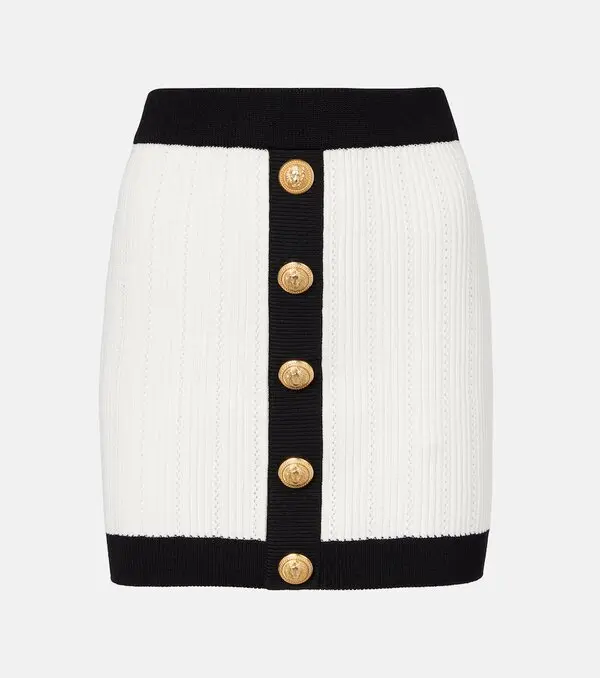 Balmain Ribbed-knit Miniskirt - White