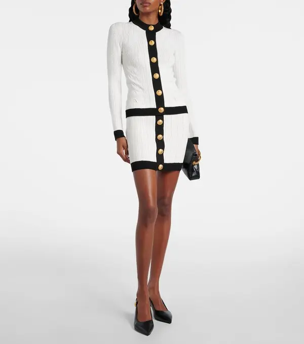 Balmain Ribbed-knit Miniskirt - White
