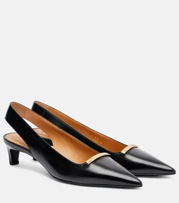 TOD'S Barretta 40 Leather Slingback Pumps - Black
