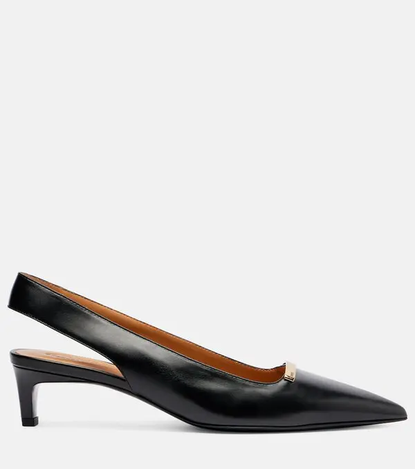 TOD'S Barretta 40 Leather Slingback Pumps - Black