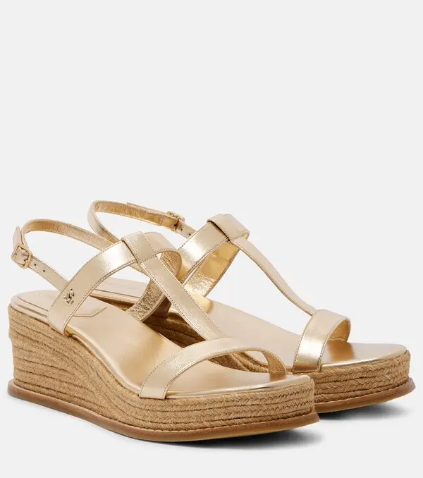 JIMMY CHOO Theia 60 Espadrille Wedges - Gold