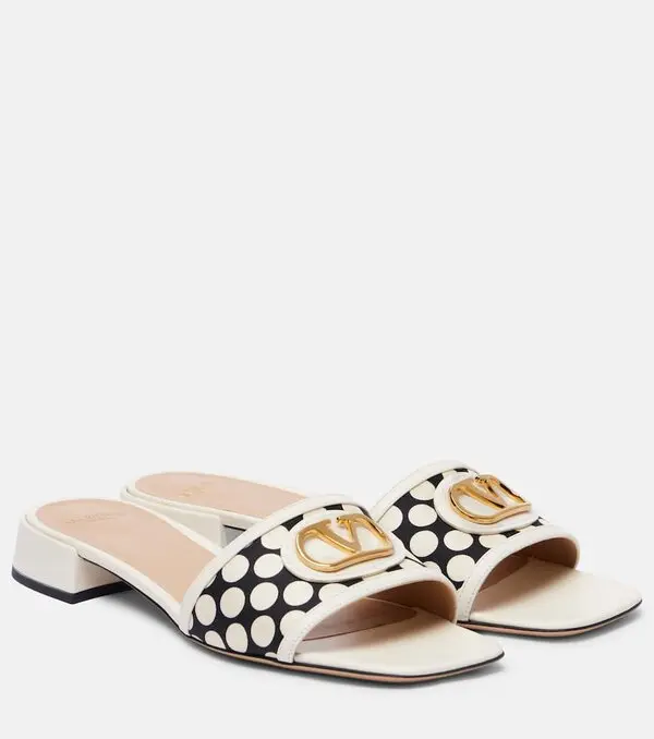 Valentino Garavani Vlogo Polka-dot Leather-trimmed Slides - White