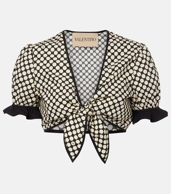 Valentino Garavani Plus De Pois Cotton Poplin Crop Top - Black