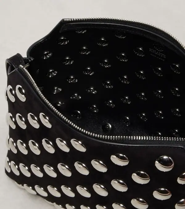 Khaite Lina Medium Studded Suede Crossbody Bag - Black