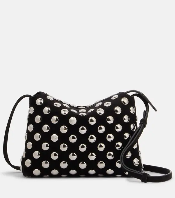 Khaite Lina Medium Studded Suede Crossbody Bag - Black