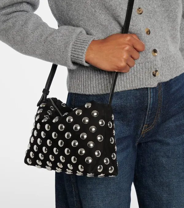 Khaite Lina Medium Studded Suede Crossbody Bag - Black
