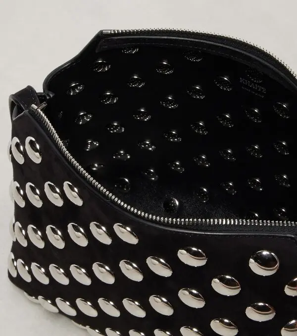 Khaite Lina Medium Studded Suede Crossbody Bag - Black