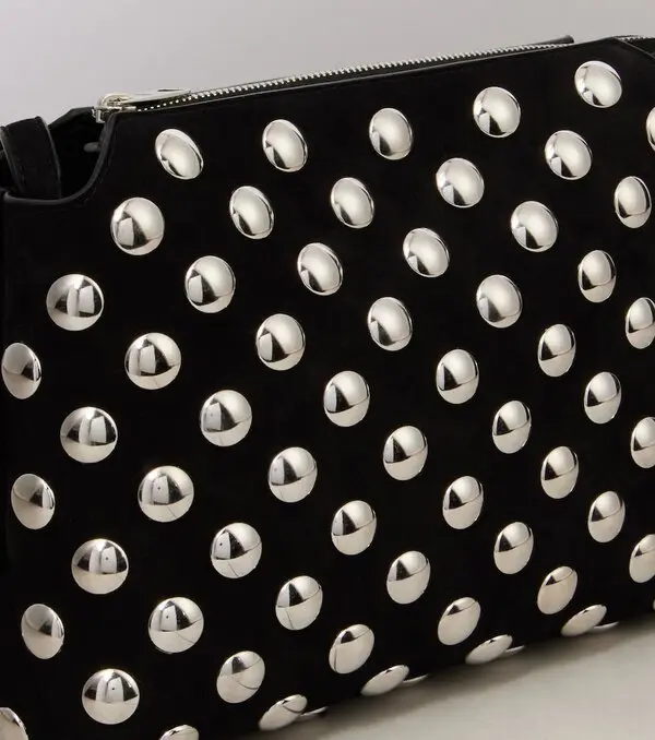 Khaite Lina Medium Studded Suede Crossbody Bag - Black