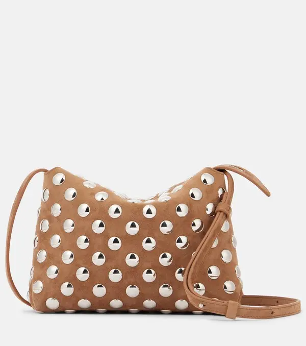 Khaite Lina Medium Studded Suede Crossbody Bag - Brown
