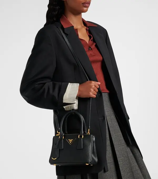 Prada Galleria Mini Leather Tote Bag - Black