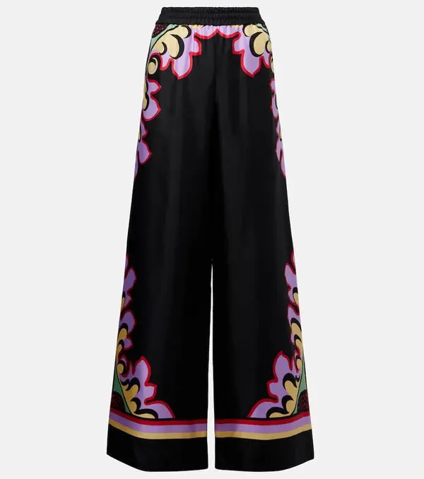 La DoubleJ Printed Silk Palazzo Pants - Black
