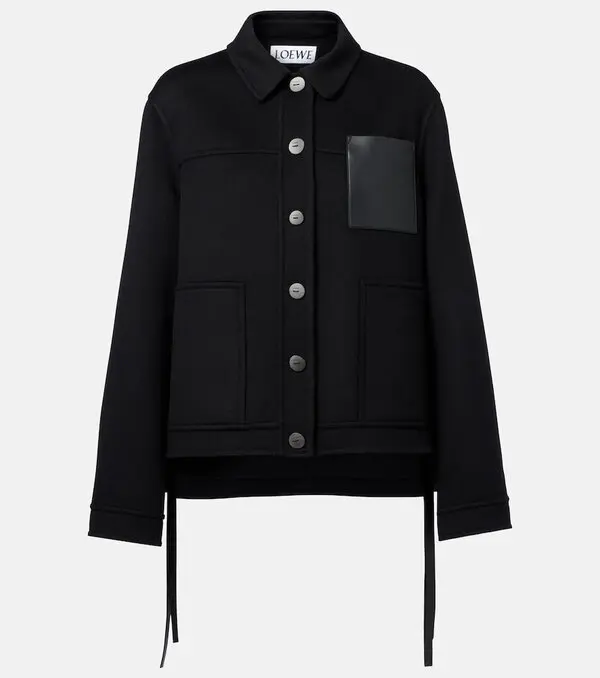 Loewe Wool And Cashmere Jacket With Leather Detailing - Black