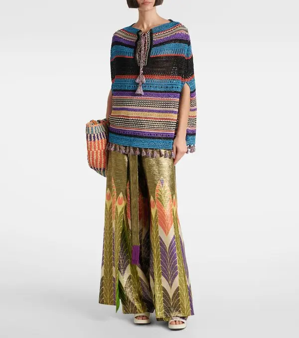 Valentino Garavani Crochet Striped Lamé Poncho