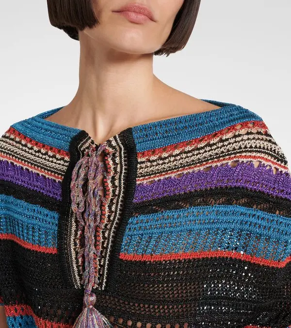 Valentino Garavani Crochet Striped Lamé Poncho