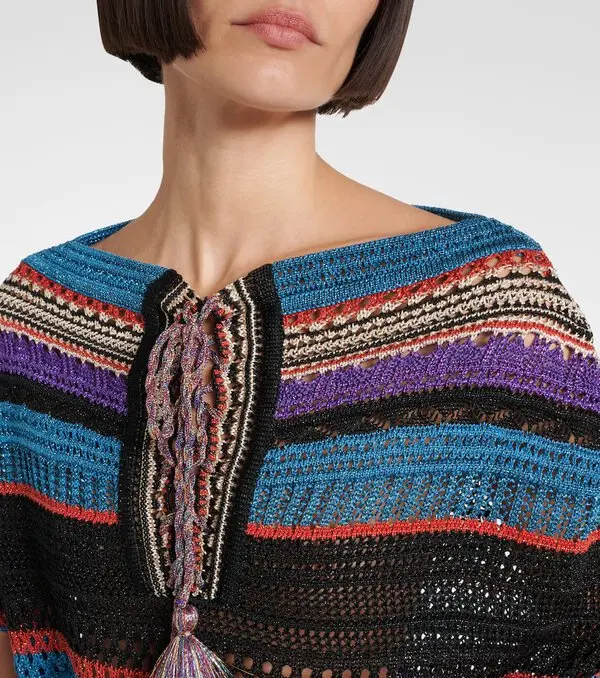 Valentino Garavani Crochet Striped Lamé Poncho