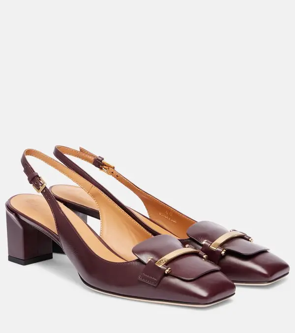 TOD'S Barretta 50 Leather Slingback Pumps - Burgundy