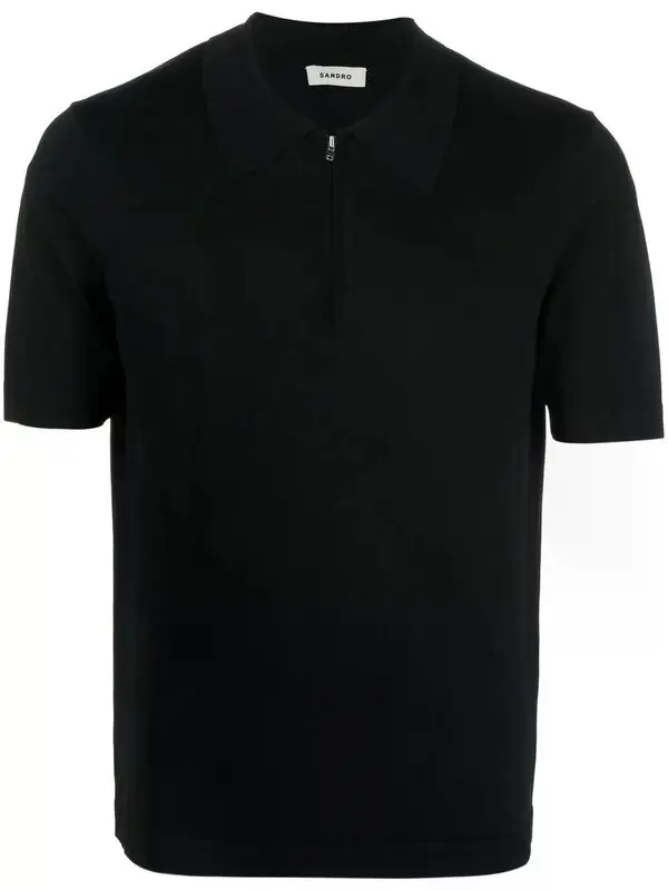 Sandro Knitted Polo With Zip Collar - Black