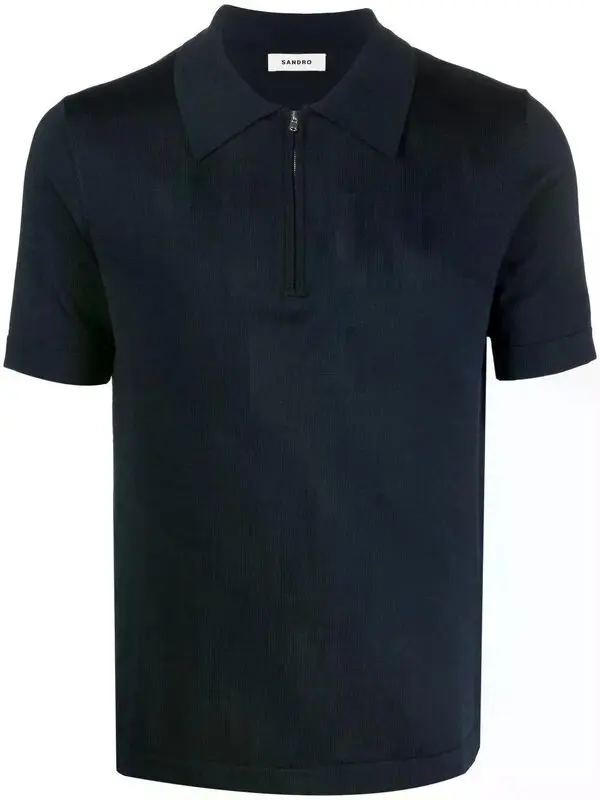 Sandro Knitted Polo Shirt With Zip Collar - Blue