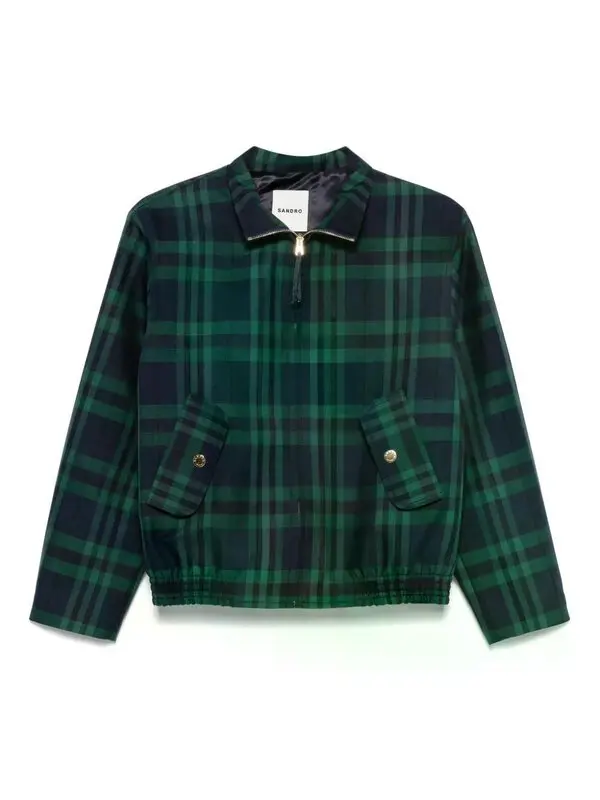 Sandro Checked Bomber Jacket - Green