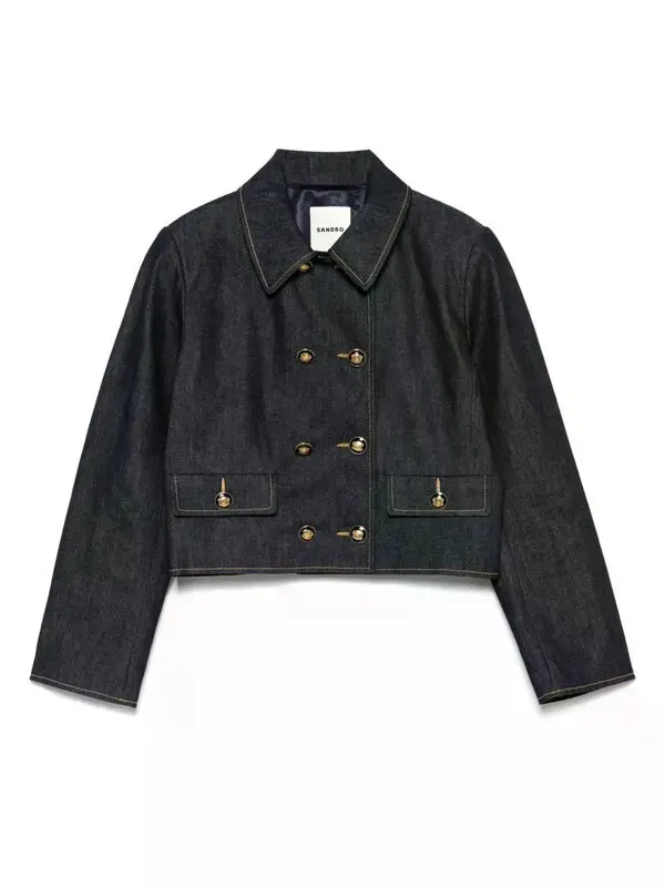 Sandro Cropped Denim Jacket - Blue