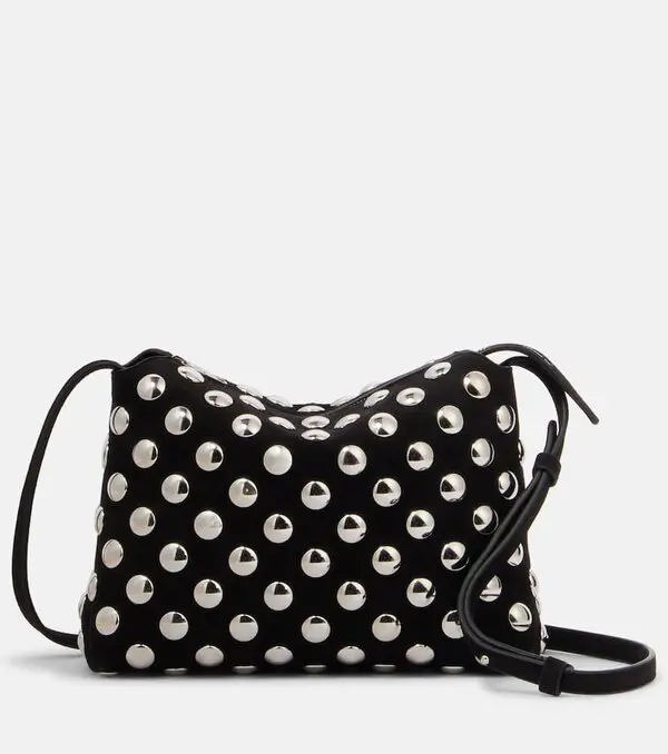Khaite Lina Medium Studded Suede Crossbody Bag - Black