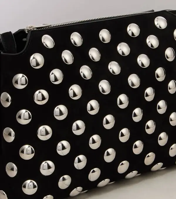 Khaite Lina Medium Studded Suede Crossbody Bag - Black