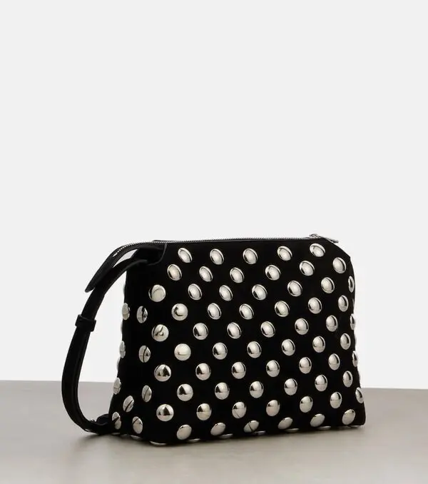 Khaite Lina Medium Studded Suede Crossbody Bag - Black