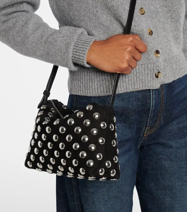 Khaite Lina Medium Studded Suede Crossbody Bag - Black
