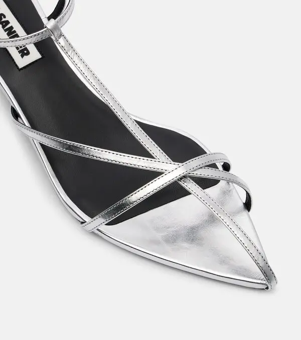 JIL SANDER Metallic Leather Sandals - Silver