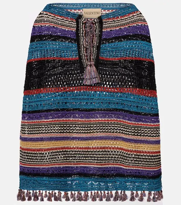 Valentino Garavani Crochet Striped Lamé Poncho - Multicoloured