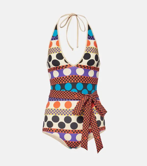 Valentino Garavani Escape Belted Polka-dot Swimsuit - Multicoloured