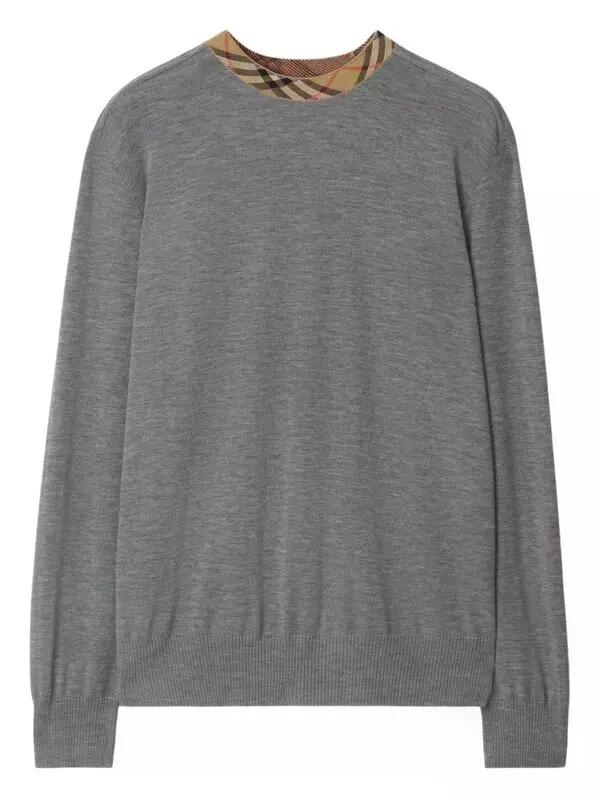Burberry Check Trim Wool Sweater - Grey