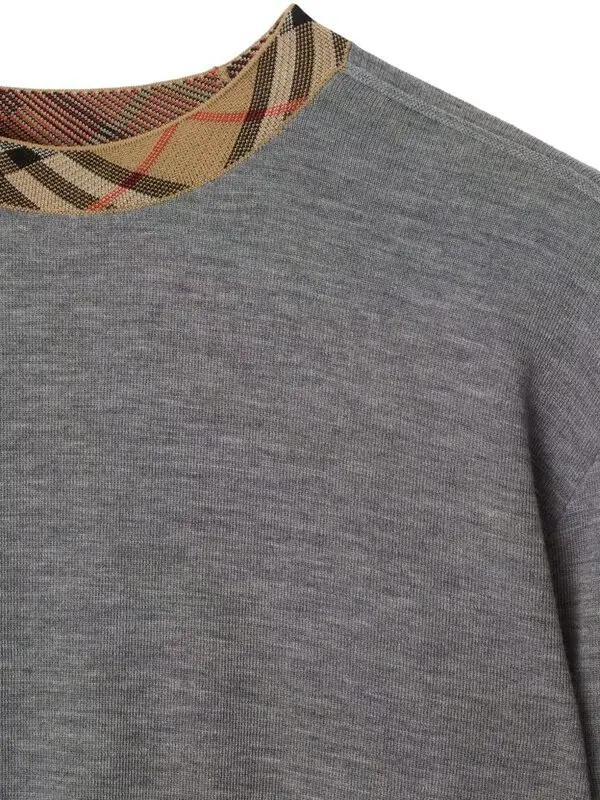 Burberry Check Trim Wool Sweater - Grey