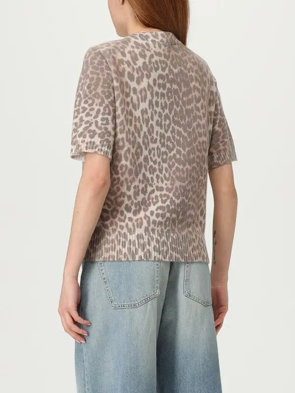 GANNI Leopard Print Knit Top With Graphic Detail - Multicolor