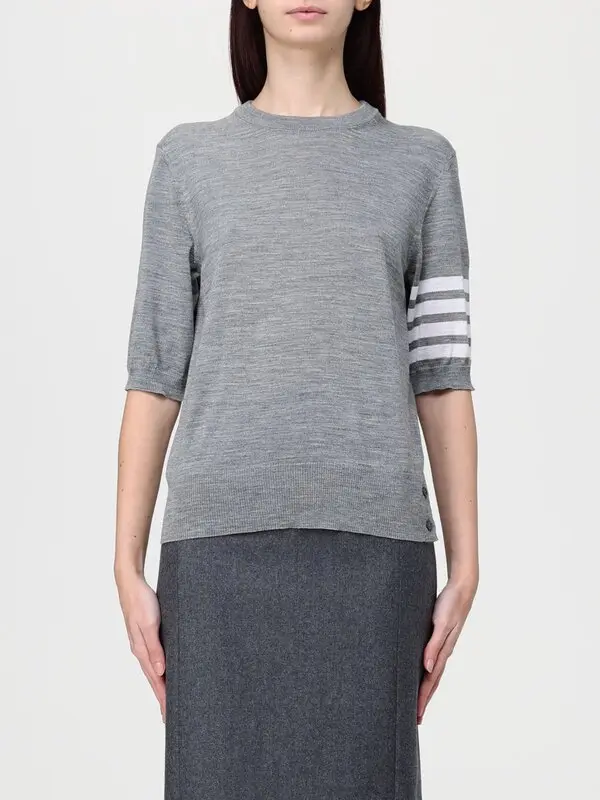 Thom Browne Short-sleeved Crew Neck Jumper In Virgin Wool With 4-bar Stripe