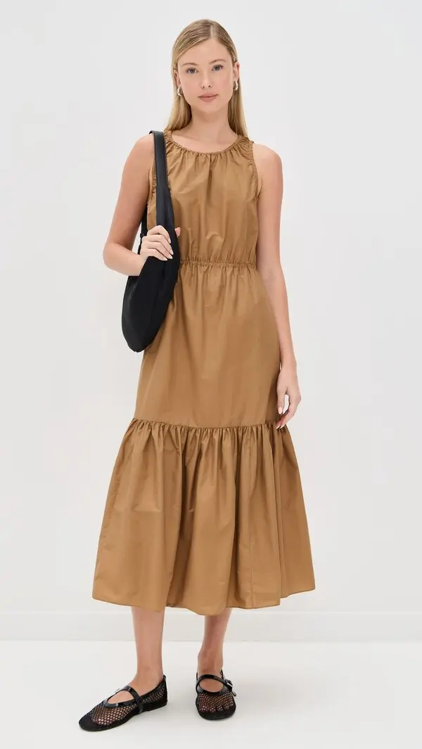 Theory Tiered Midi Dress In Bronze - 70% Off | Editorialist