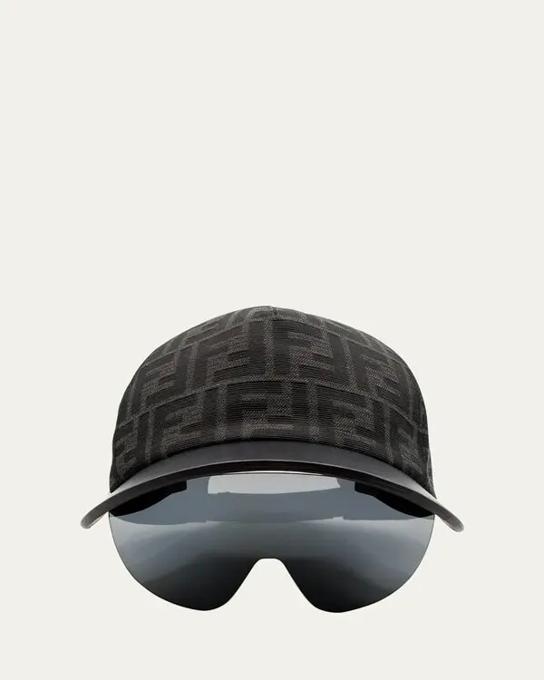 Fendi Eyecap Shield Sunglasses With Baseball Cap - Shiny Blacksmoke Mirror
