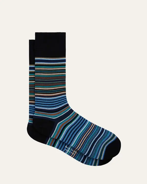 Paul Smith Kahn Signature Stripe Crew Socks - Black
