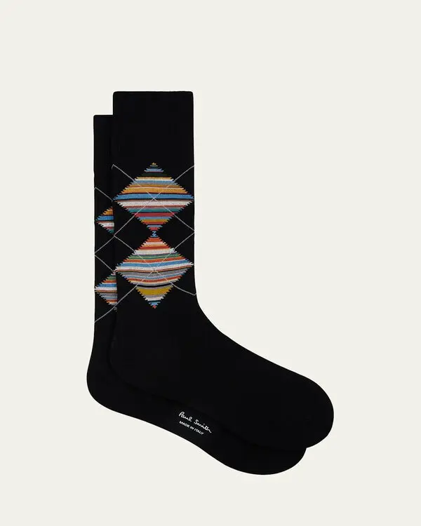 Paul Smith Argyle Signature Stripe Crew Socks - Black