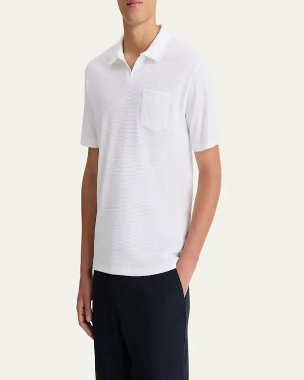Vince Textured Johnny Collar Polo Shirt - Optic White