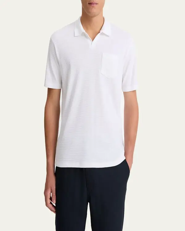 Vince Textured Johnny Collar Polo Shirt - Optic White